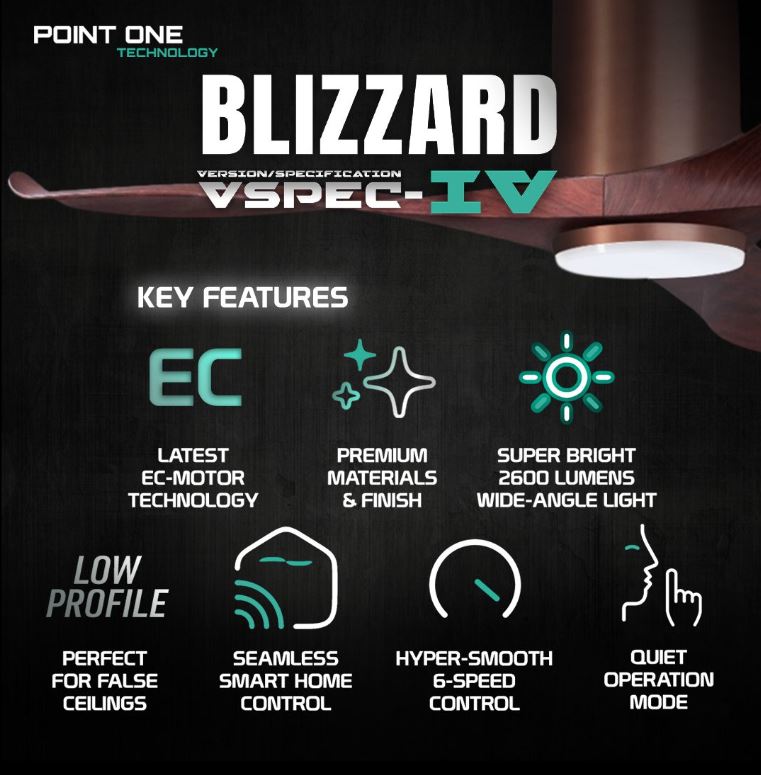 POINT ONE Blizzard ( 38″ , 43″ , 52″ ) VSPEC-IV Smart Ceiling Fan With ...