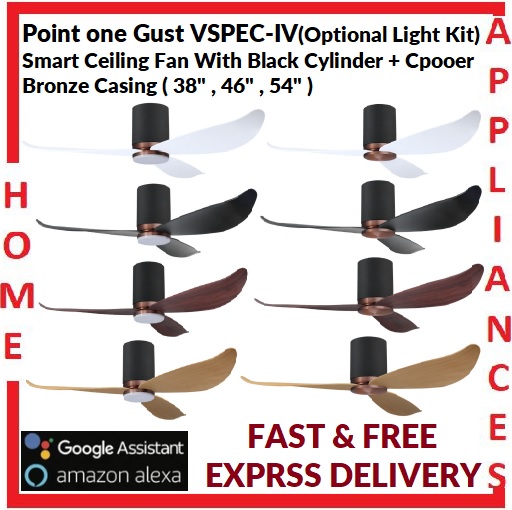 POINT ONE Gust ( 38″ , 43″ , 52″ ) VSPEC-IV Smart Ceiling Fan With ...