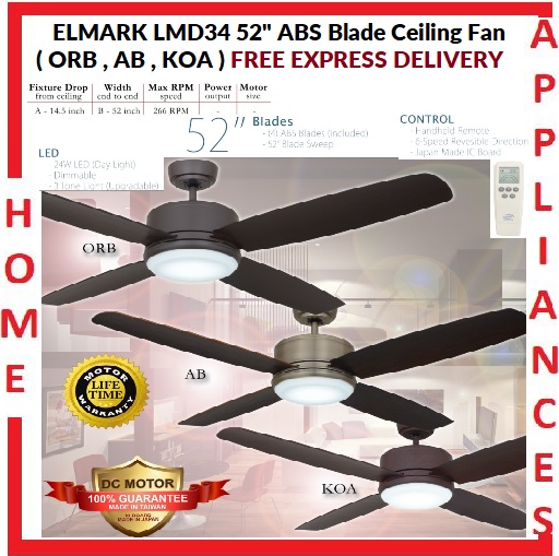 ELMARK LMD 34 52″ ABS Blade Ceiling Fan With DC MOTOR , 6 Speed ...