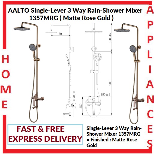 AALTO Single-Lever 3 Way Rain-Shower Mixer 1357MRG ( Matte Rose Gold ...